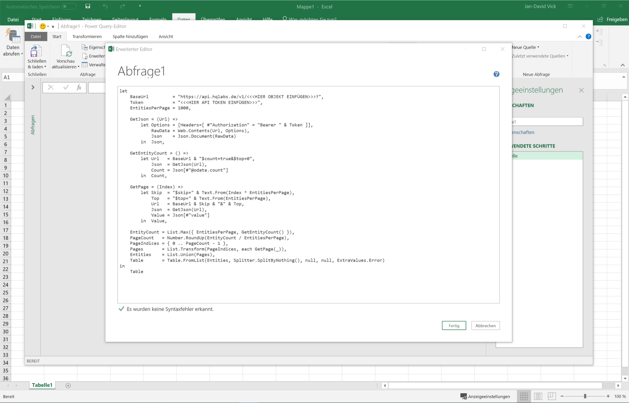 API Excel Zugriff mit Windows (via Daten abrufen)